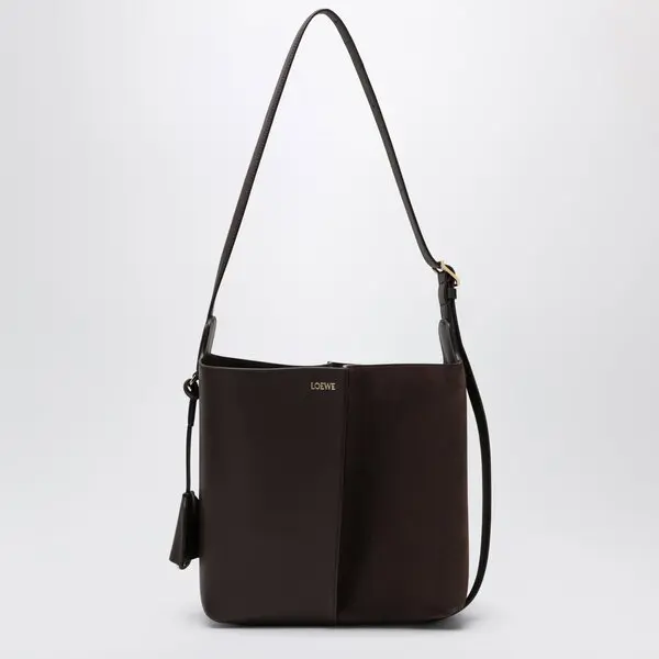 Loewe Bilbao Bucket Bag In Calfskin And Suede, Dark Chestnut - Brown