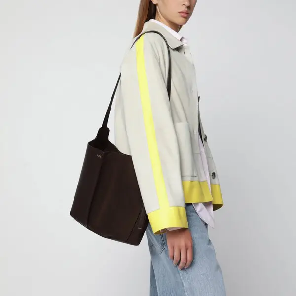 Loewe Bilbao Bucket Bag In Calfskin And Suede, Dark Chestnut - Brown