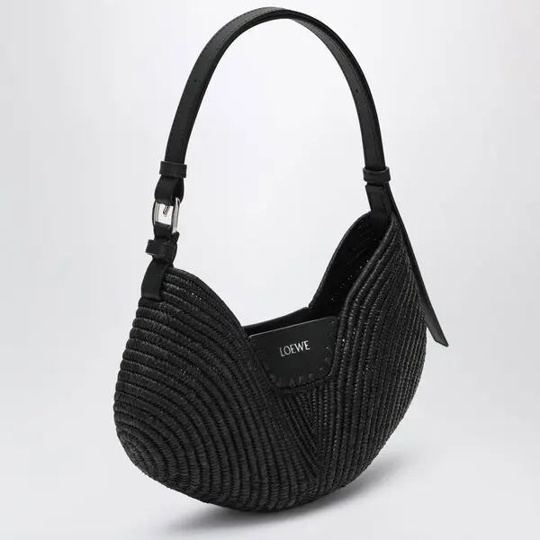 Loewe Medium Swing Bag In Raffia And Leather - Black