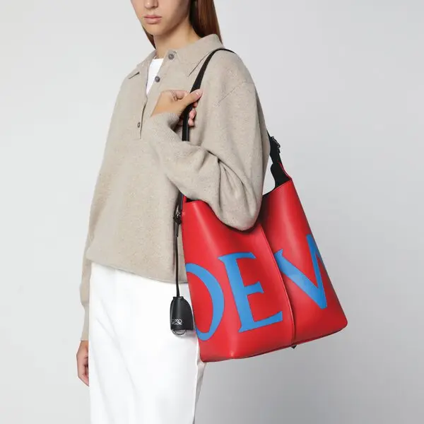 Loewe Large Bilbao Bucket Bag In /blue Leather - Red