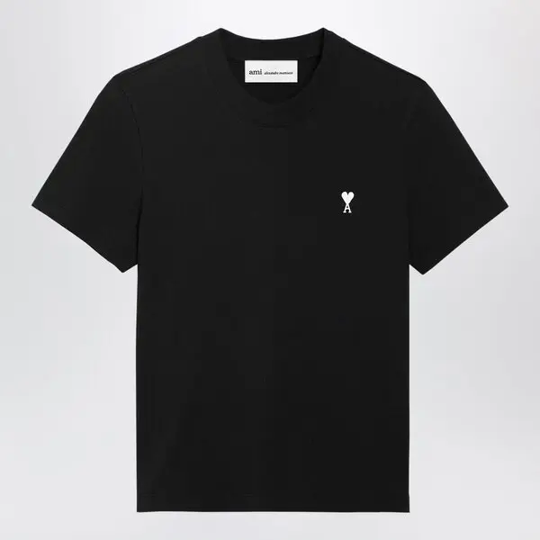 AMI Paris De Coeur Embroidered Cotton T-shirt - Black