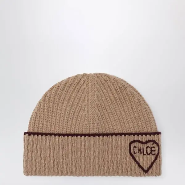Chloé Encoeur Wool And Cashmere Beanie In Bleached - Brown