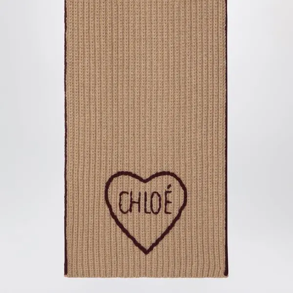 Chloé Encoeur Wool And Cashmere Scarf In Bleached - Brown