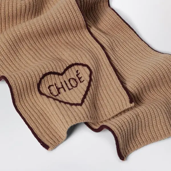 Chloé Encoeur Wool And Cashmere Scarf In Bleached - Brown
