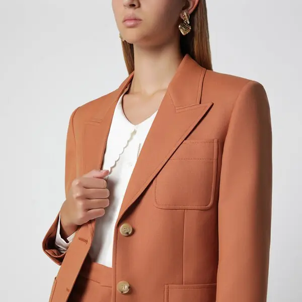 Chloé Single-breasted Jacket In Burnt Orange Wool Gabardine