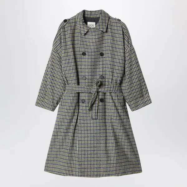 DOUUOD Double-breasted Wool-blend Trench Coat With Check Pattern