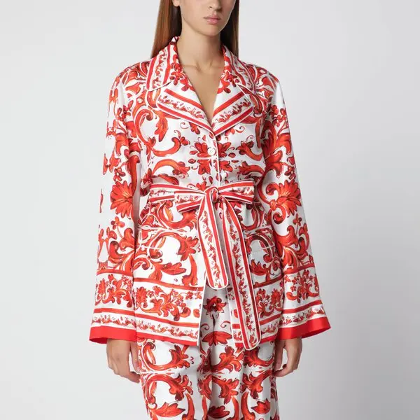 Dolce & Gabbana Vanity Shirt In Silk With Majolica Print, Multicolor - Orange