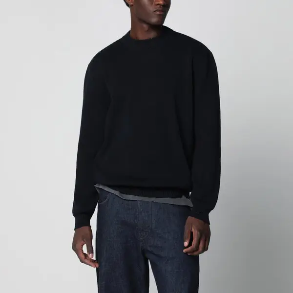 GOLDEN GOOSE Dark Cotton-blend Sweater With Distressed Effect - Blue