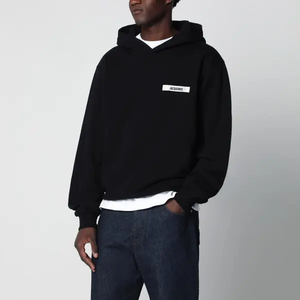 Jacquemus Hoodie With Grosgrain Logo - Black