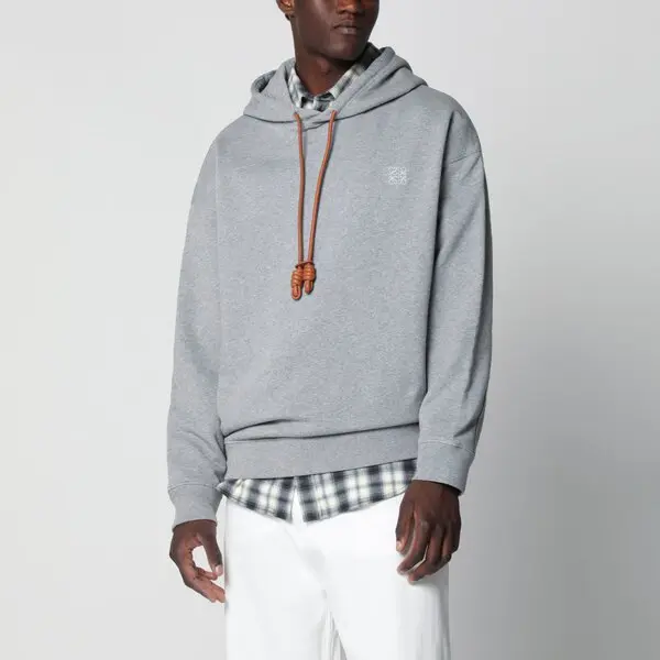 Loewe Mélange Relaxed-fit Hoodie With Leather Drawstring