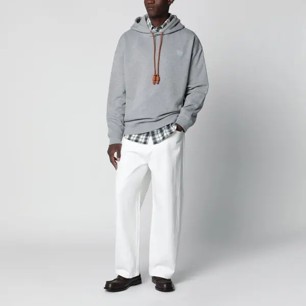 Loewe Mélange Relaxed-fit Hoodie With Leather Drawstring