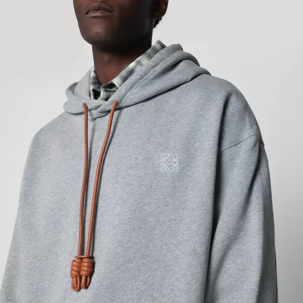 Loewe Mélange Relaxed-fit Hoodie With Leather Drawstring