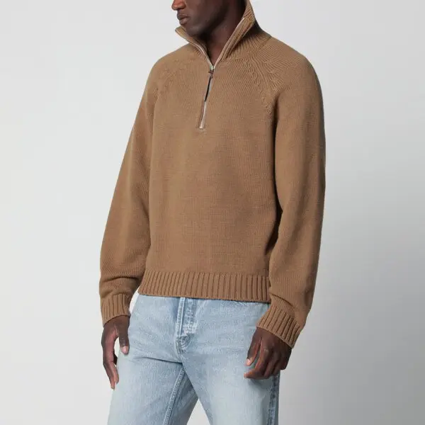 TOM FORD Caramel Half-zip Wool And Cashmere Knit Sweater - Beige