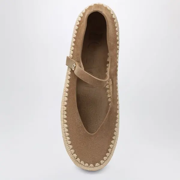 Loewe Rio Mary Janes In Dark Suede And Raffia - Beige