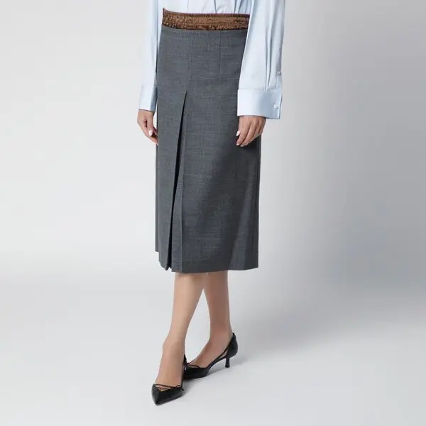 Prada Slate Wool Skirt With Elasticated Waistband