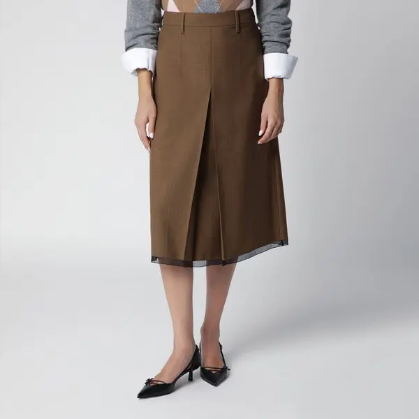 Prada Wool Skirt With Organza Insert - Brown