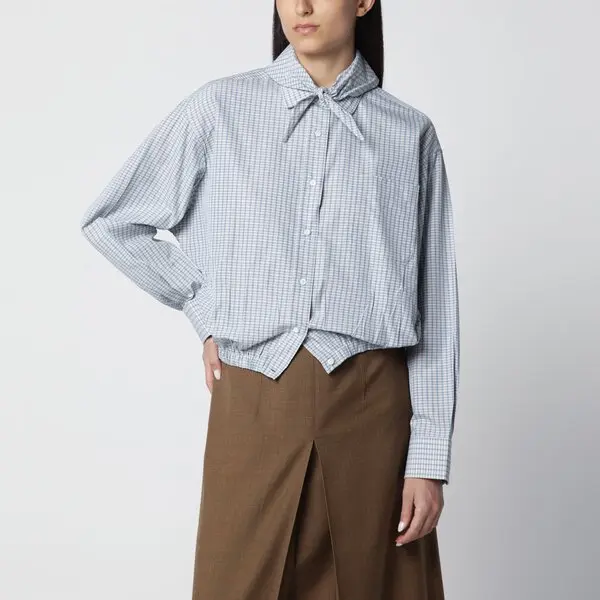Prada Sand-colored Check Cotton Shirt With Scarf - Beige