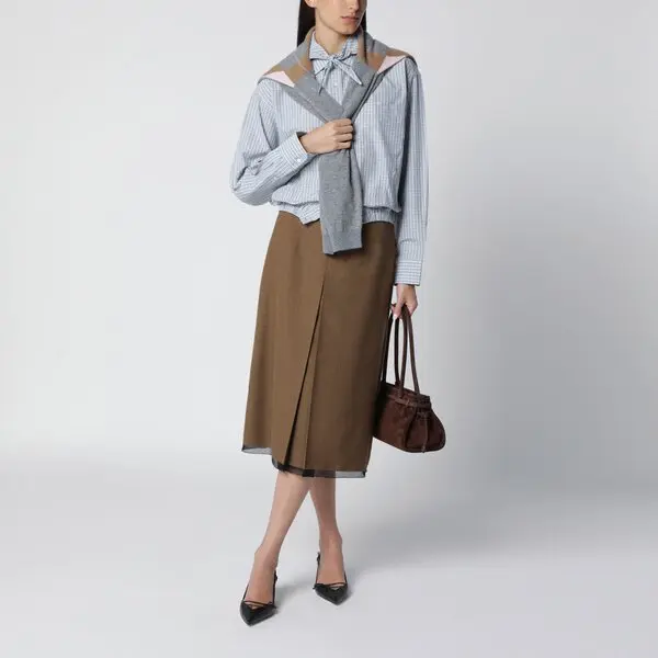 Prada Checked Cotton Shirt With Scarf Detail