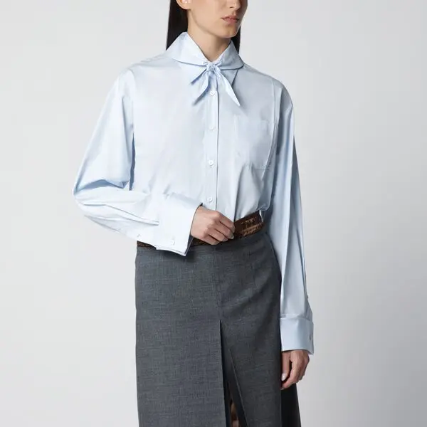Prada Cotton Shirt With Scarf - Light Blue