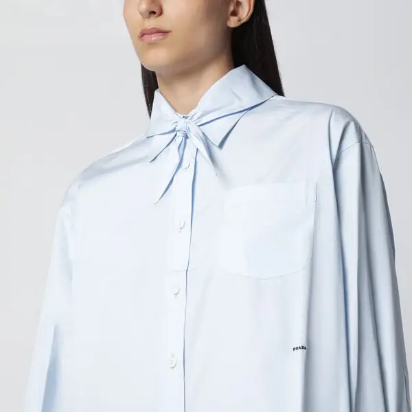 Prada Cotton Shirt With Integrated Scarf Detail