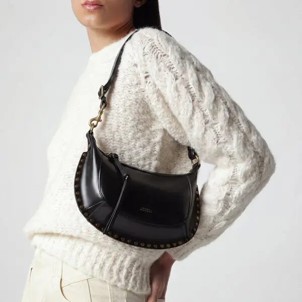 Isabel Marant Étoile Oskan Moon Studded Calfskin Leather Bag - Black