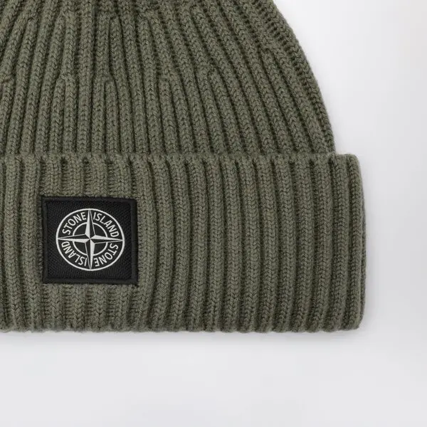 Stone Island Ribbed Wool Beanie With Compass Patch