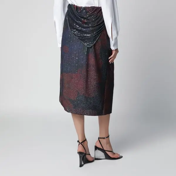 MAISON MARGIELA Printed Draped Sequin Maxi Skirt - Multicolor