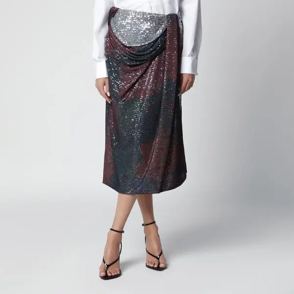 MAISON MARGIELA Printed Draped Sequin Maxi Skirt - Multicolor