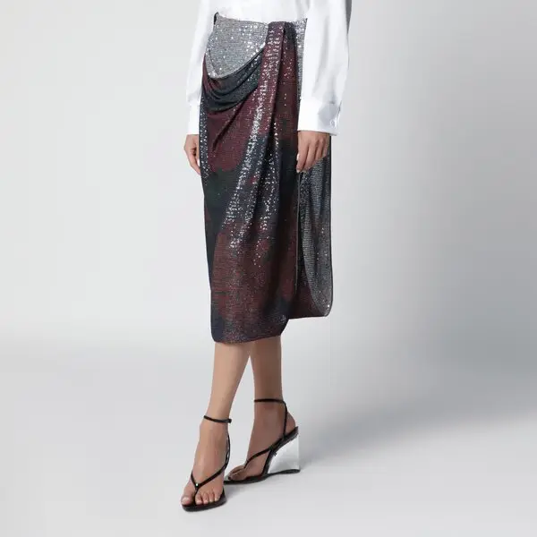 MAISON MARGIELA Printed Draped Sequin Maxi Skirt - Multicolor