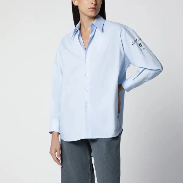 MAISON MARGIELA Cotton Shirt With Printed Logo - Light Blue