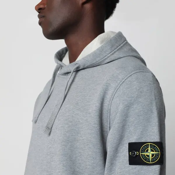 Stone Island Cotton Hoodie With Kangaroo Pocket - Grey
