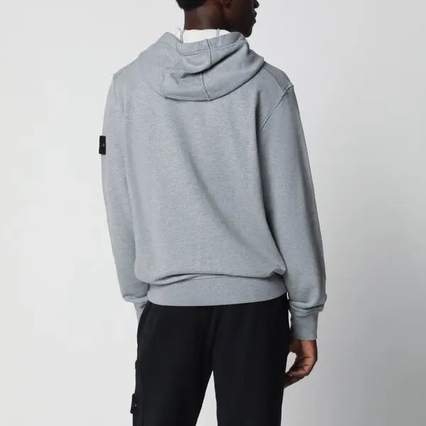 Stone Island Mélange Cotton Hoodie With Drawstring And Ribbed Trim