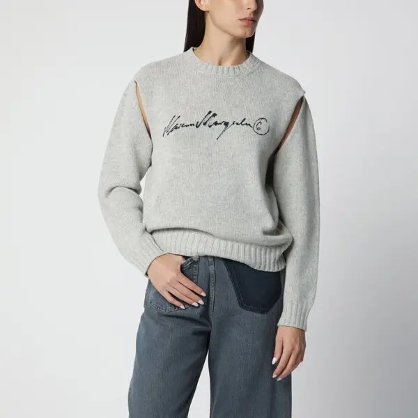 MAISON MARGIELA Sweater With Calligraphic Print In Melange - Grey