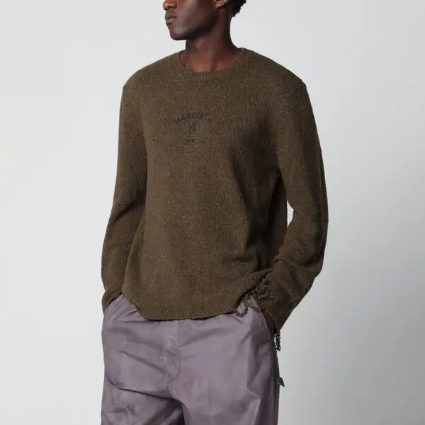 MAISON MARGIELA Crew-neck Sweater In Khaki/black Wool Blend - Green
