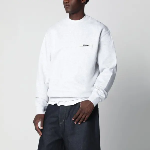 Jacquemus Crewneck Sweatshirt With Grosgrain Logo - Grey