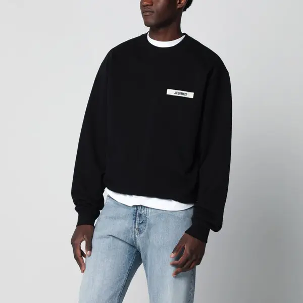 Jacquemus Crewneck Sweatshirt With Grosgrain Logo - Black