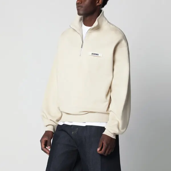 Jacquemus Half-zip Sweatshirt With Grosgrain Logo - Beige