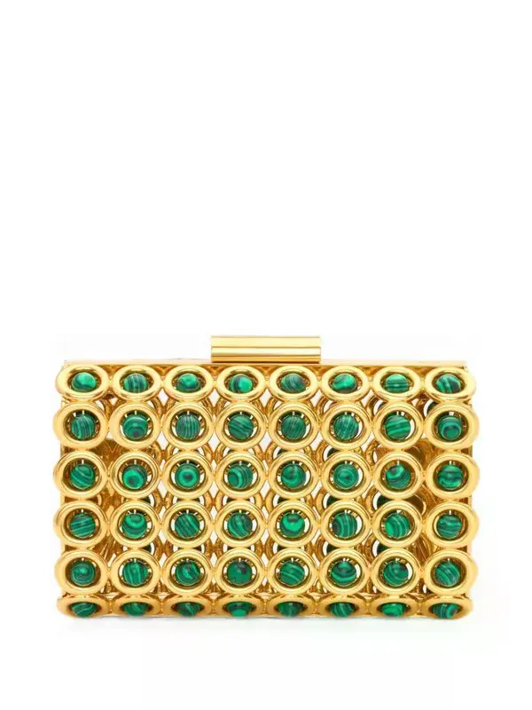 Oscar De La Renta Mini Saturn Malachite-embellished Cage-style Clutch Bag - Gold