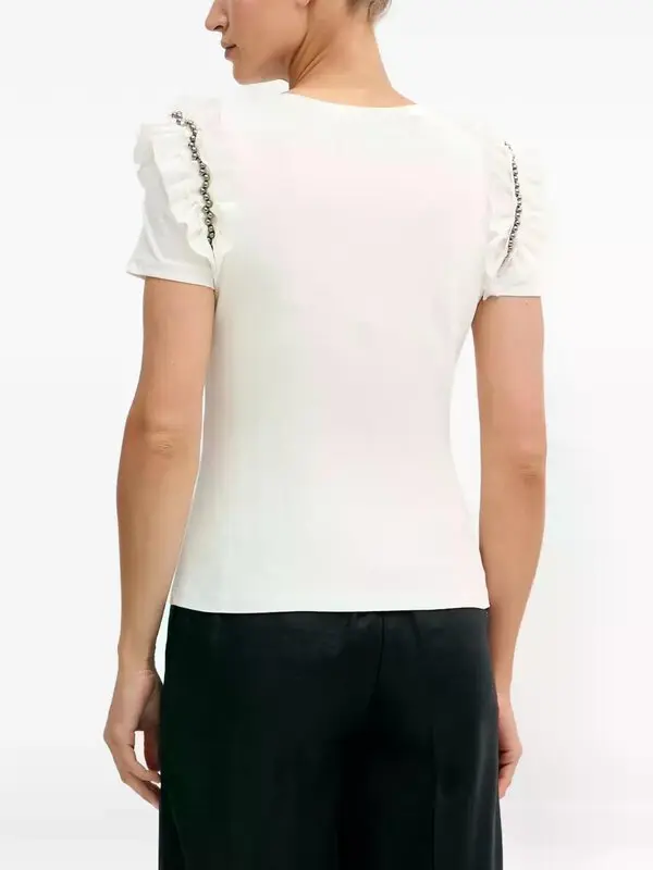 GAUDI Ruffled Bead-embellished T-shirt