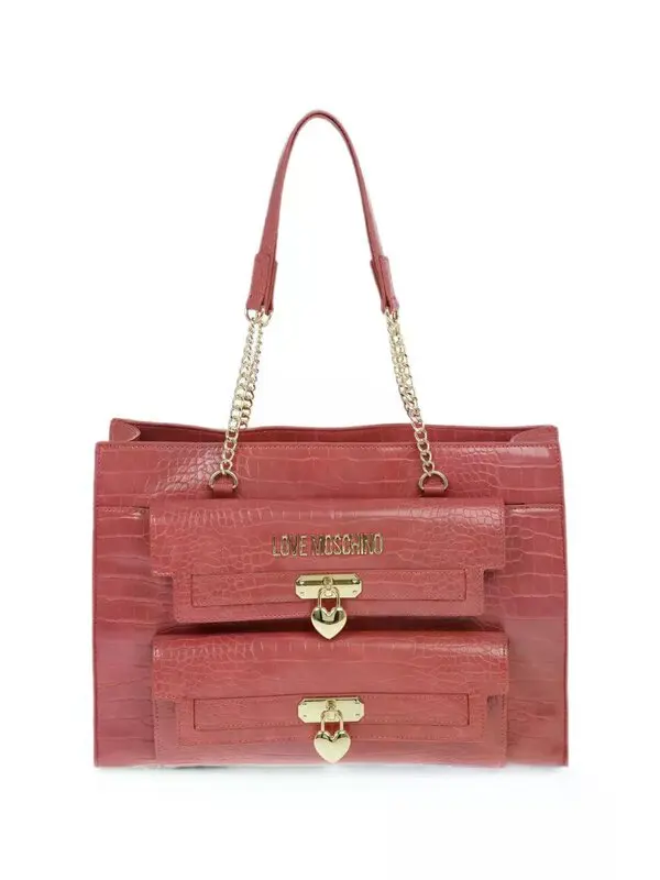 Moschino Crocodile-effect Heart-padlock Shoulder Bag - Red