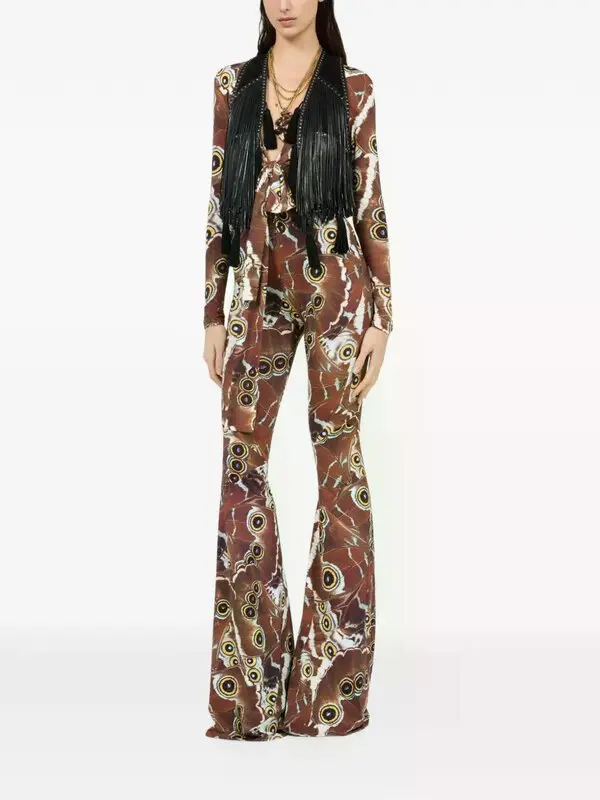 Roberto Cavalli Butterfly-print Flared-hem Jumpsuit - Brown