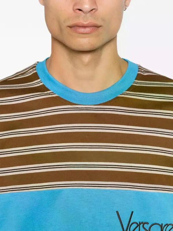 Versace Logo-embroidered Striped T-shirt - Brown