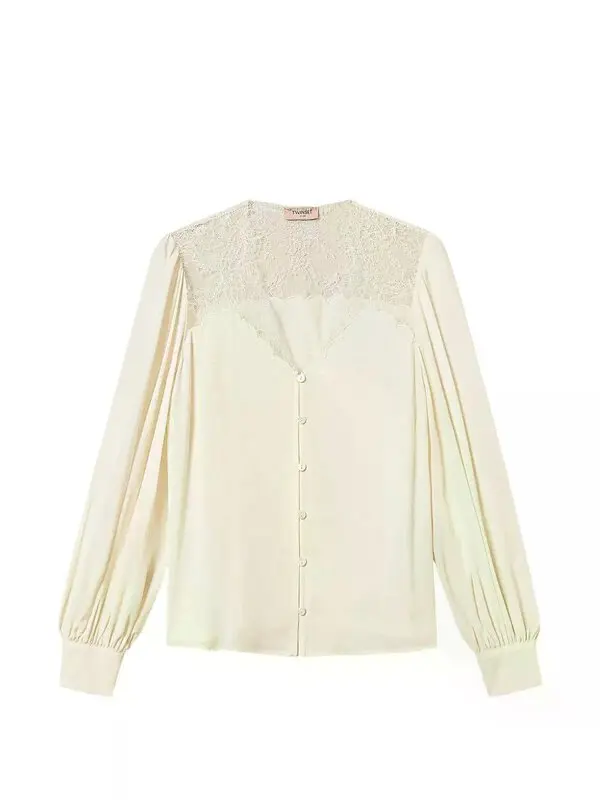 TWINSET Jacquard Shirt With Lace - Neutrals