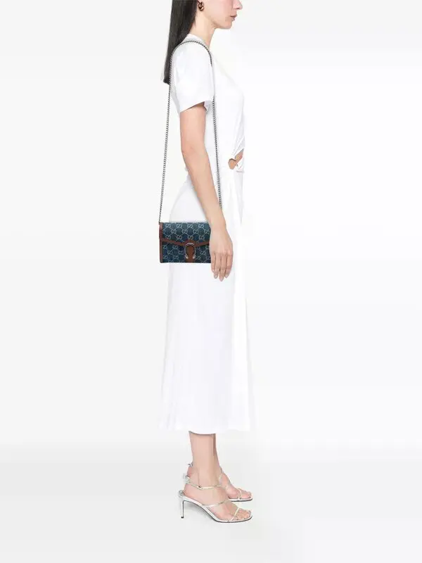 Gucci 2016-2026 Gg Denim Dionysus Wallet On Chain Crossbody Bag - Blue