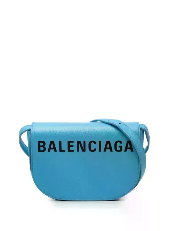 Balenciaga 2018-2026 Grained Calfskin Logo Ville Day Xs Crossbody Bag - Blue
