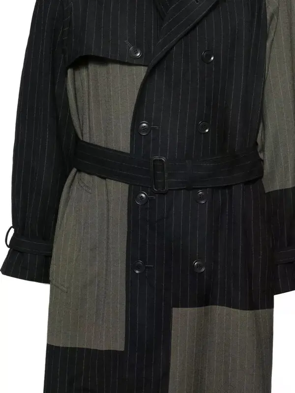 Y’s Pinstripe-pattern Single-breasted Trench Coat