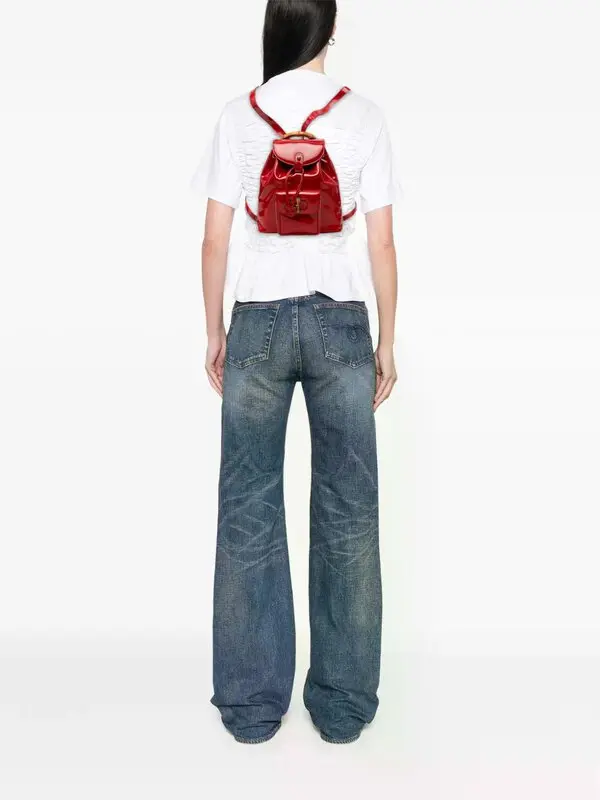 Gucci 20th Century Patent Bamboo Drawstring Backpack - Red