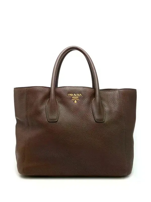 Prada 2010-2026 Vitello Daino Open Convertible Tote Satchel - Brown