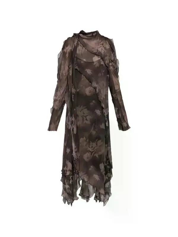 DIESEL® Floral-print Ruffled Midi Dress - Brown