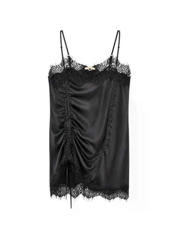 Gold Hawk Lace-trim Ruched Camisole Top - Black